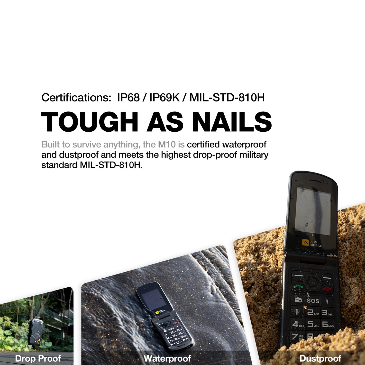 AGM M10｜Smart LED Alerts｜Dual SIM｜SOS Call Key｜High-decibel Speaker