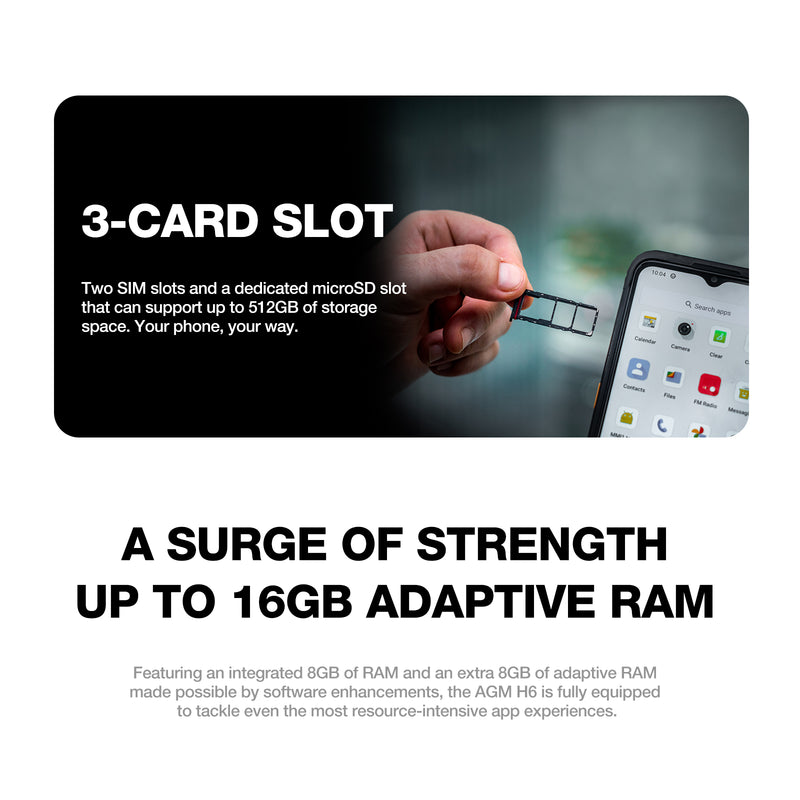 AGM H6 | Ultra-Thin | Rugged | 6.56-inch 90Hz Display | 8GB RAM + 8GB