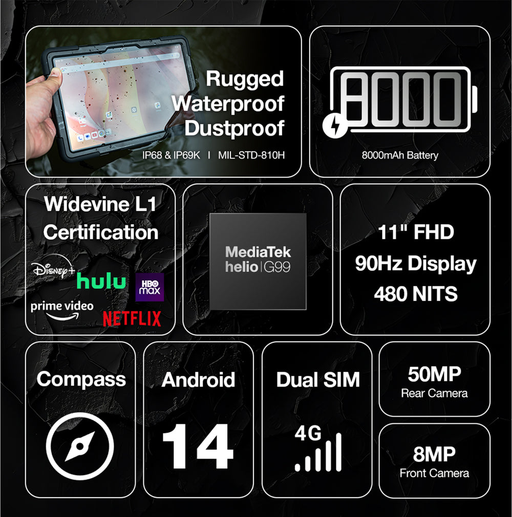 AGM PAD P2 Active | 4G LTE | Rugged | Removable Case | Widevine L1 | H